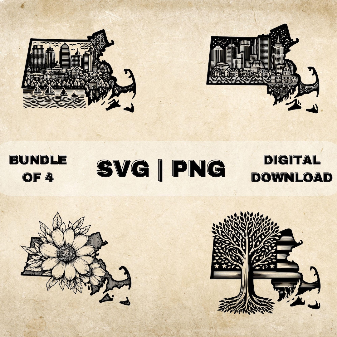 Massachusetts State SVG Bundle, Massachusetts Clipart, Boston Skyline ...