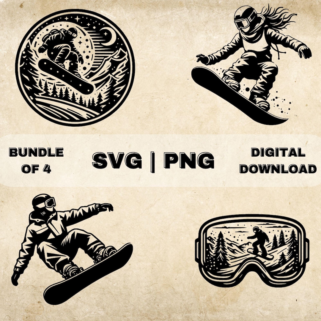 Snowboard SVG Bundle, Snowboarder Clipart, Hand Drawn Snowboarding ...
