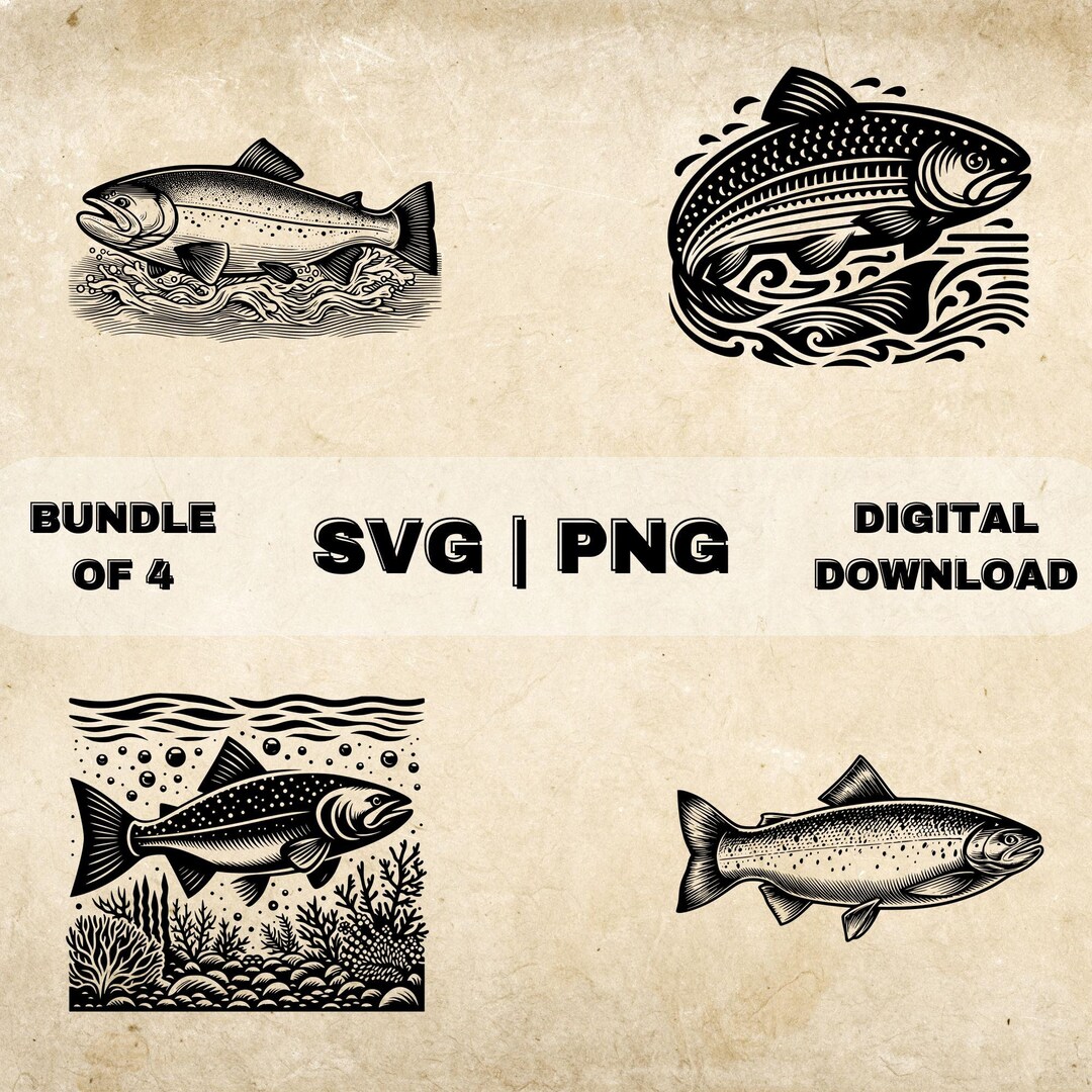 Salmon SVG Bundle, Salmon Fish Clipart, Hand Drawn Salmon Fishing Lover ...