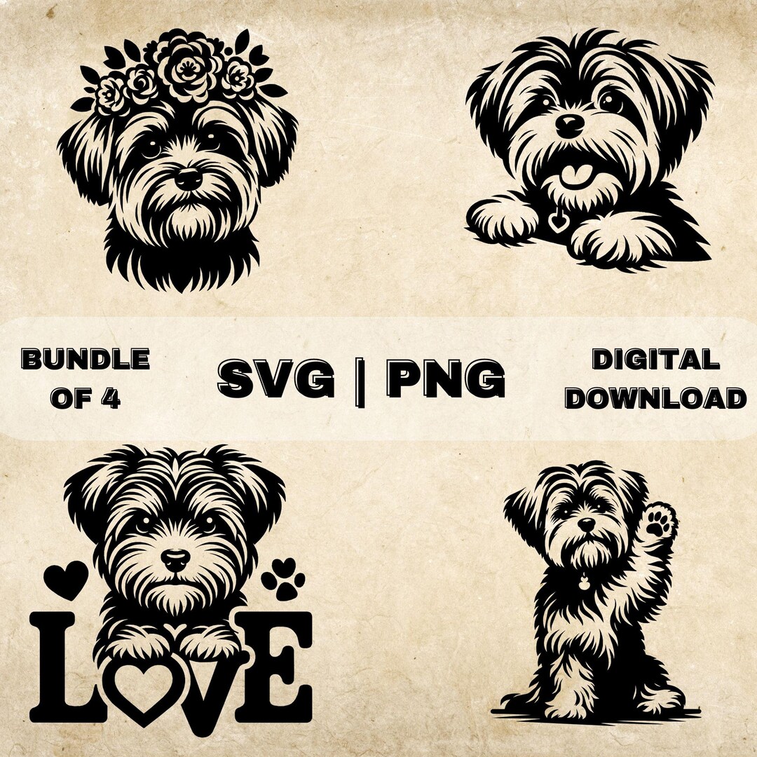 Morkie SVG Bundle, Morkie Clipart, Hand Drawn Cute Dog Theme Vector ...
