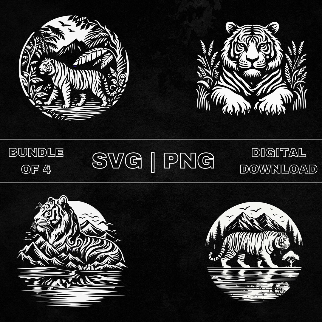 Tiger Scene SVG Bundle, Tiger Clipart, Hand Drawn Wild Animal Theme ...