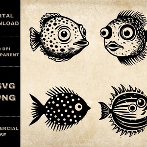 Pufferfish SVG Bundle, PNG, Cute Fish Clipart, Hand Drawn Fishing ...