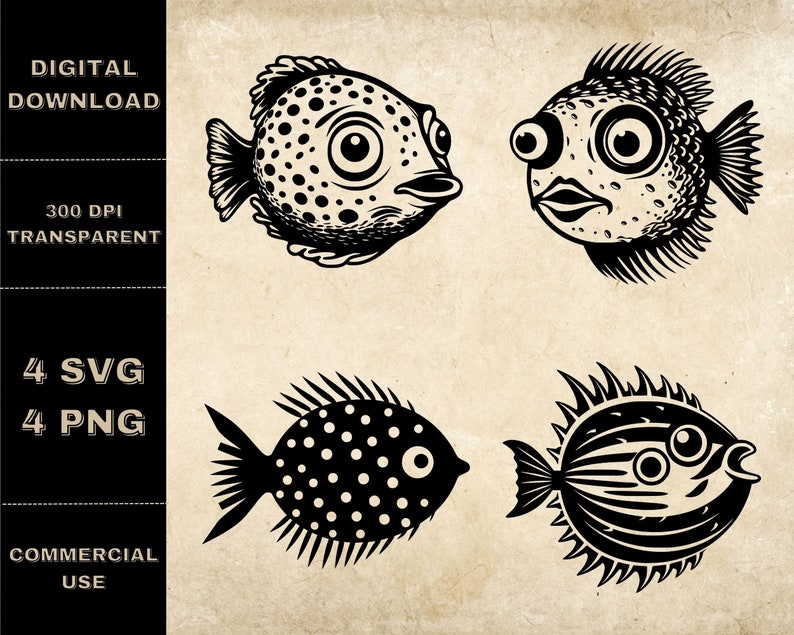 Pufferfish SVG Bundle PNG Cute Fish Clipart Hand Drawn - Etsy