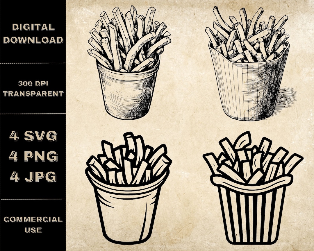 French Fries SVG Bundle, PNG, Fast Food Clipart, Hand Drawn French ...