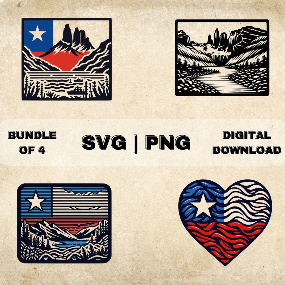 Chile Flag SVG Bundle, Chilean Clipart, Torres Del Paine National Park ...