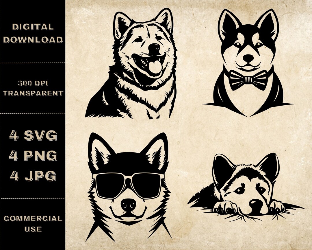 Shiba Inu SVG Bundle, PNG, Cute Dogs Clipart, Hand Drawn Peeking Dog ...