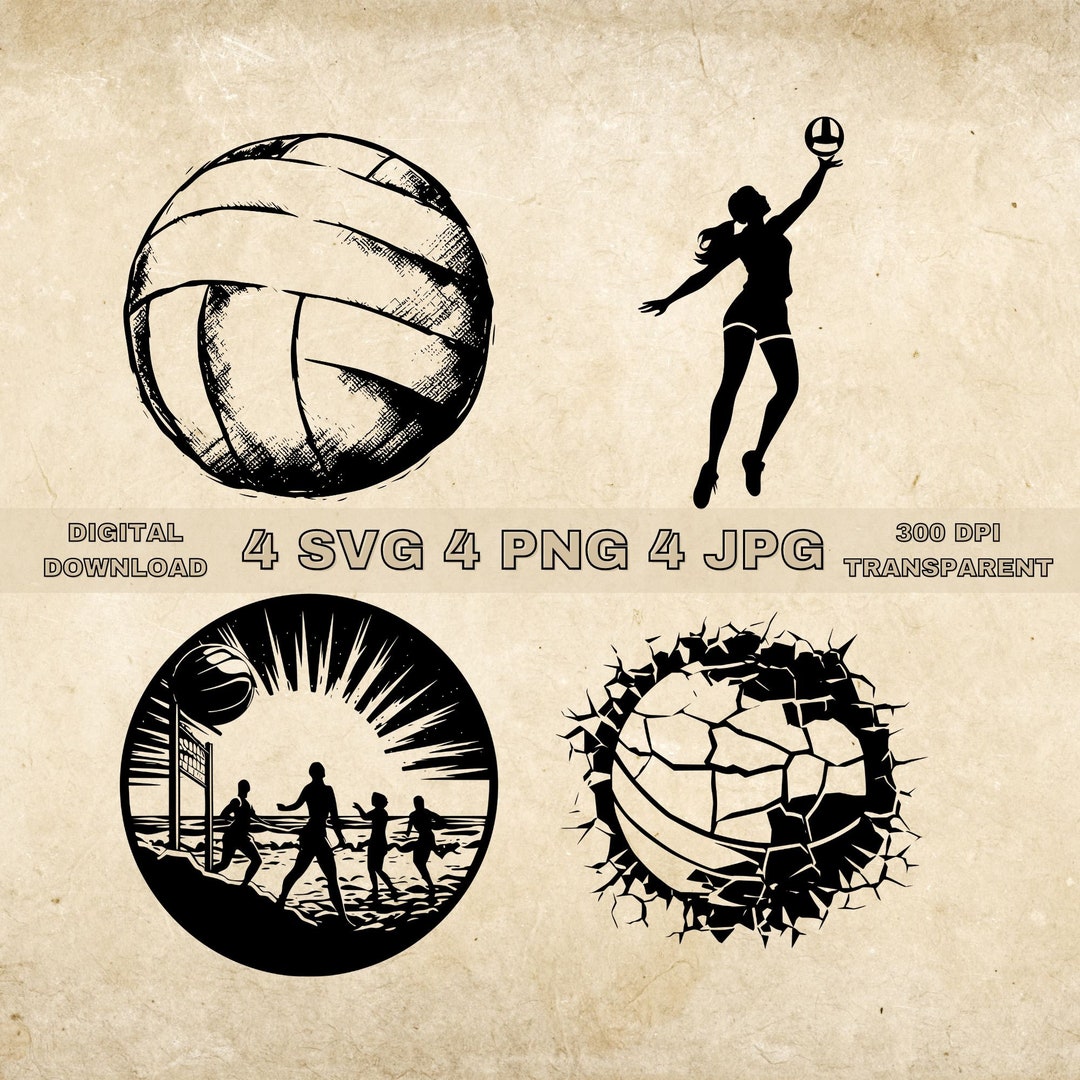 Volleyball SVG Bundle, PNG, Volleyball Clipart, Hand Drawn Volleyball ...