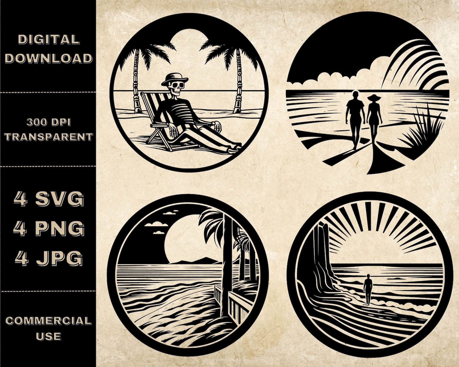 Beach Scene SVG Bundle, PNG, Beach Clipart, Hand Drawn Beach Landscape ...