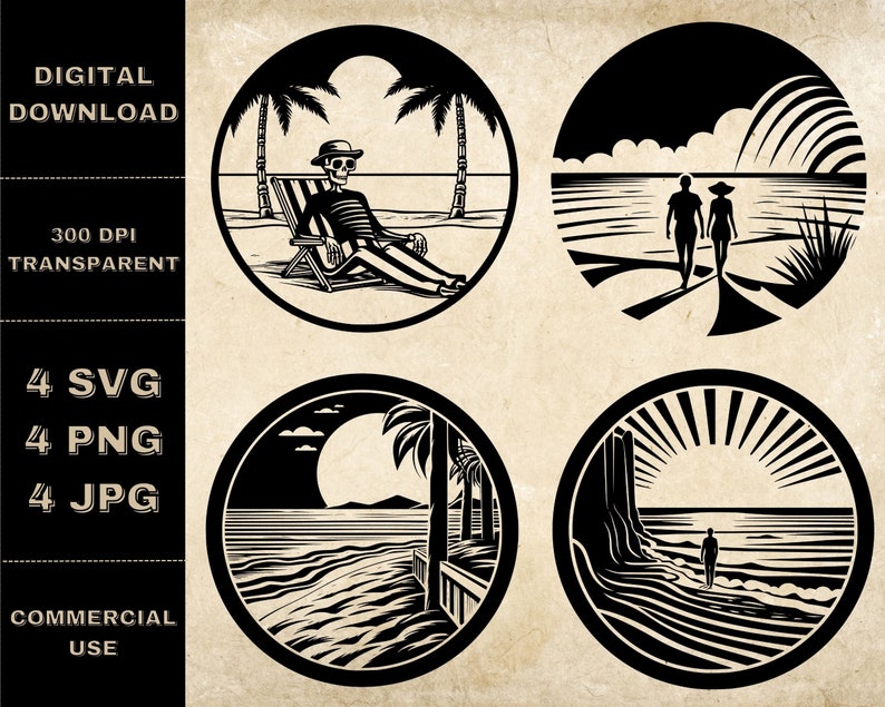 Beach Scene SVG Bundle, PNG, Beach Clipart, Hand Drawn Beach Landscape ...