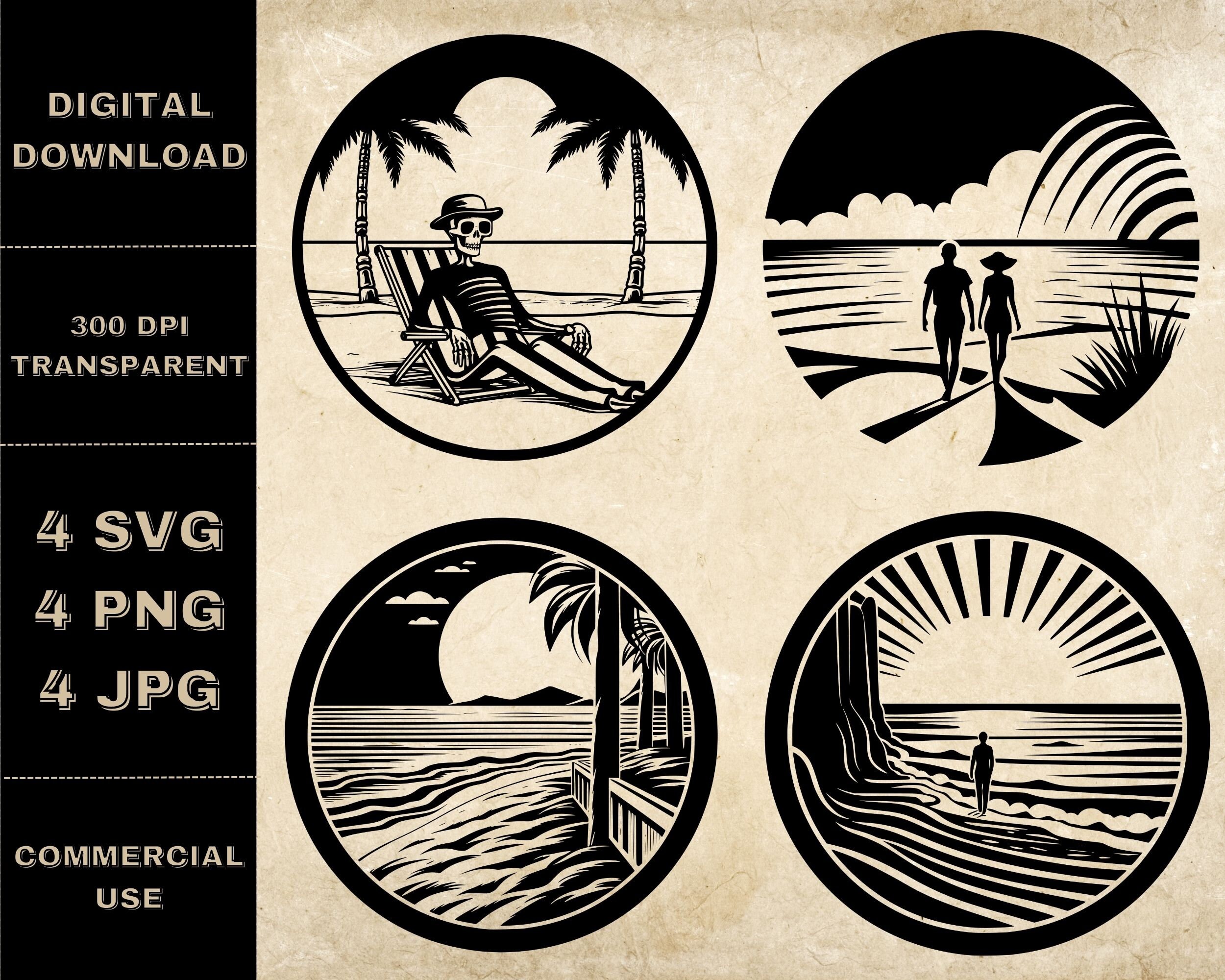 Beach Scene SVG Bundle, PNG, Beach Clipart, Hand Drawn Beach Landscape ...