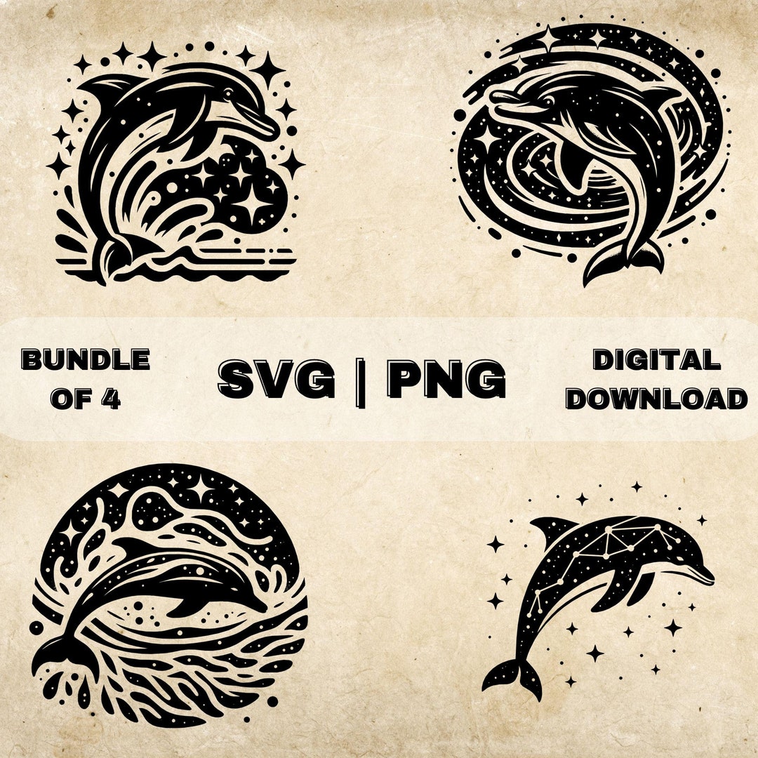 Dolphin SVG Bundle, Magical Clipart, Hand Drawn Dolphins Themed Vector ...