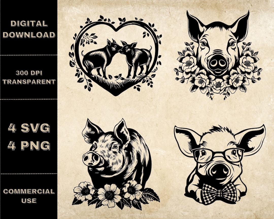 Cute Pig SVG Bundle, PNG, Pig Clipart, Hand Drawn Pigs Vector ...