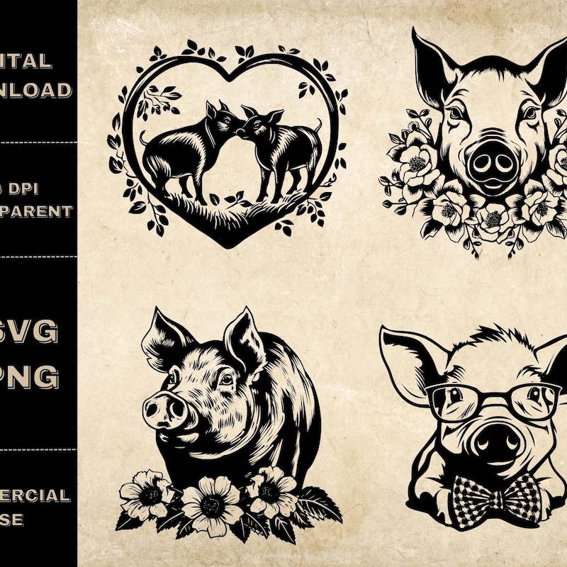 Pig With Glasses Svg - Etsy