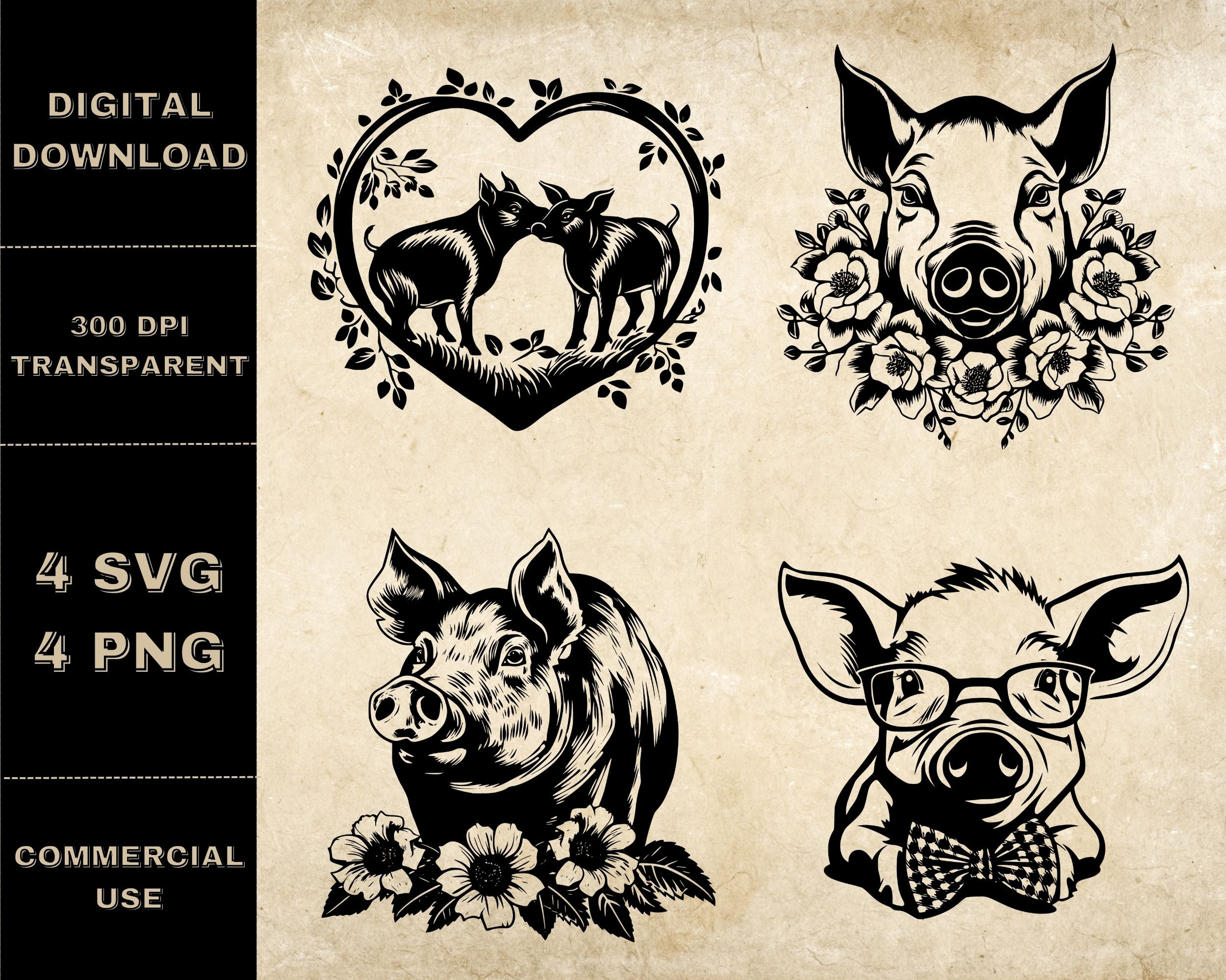Cute Pig SVG Bundle, PNG, Pig Clipart, Hand Drawn Pigs Vector ...