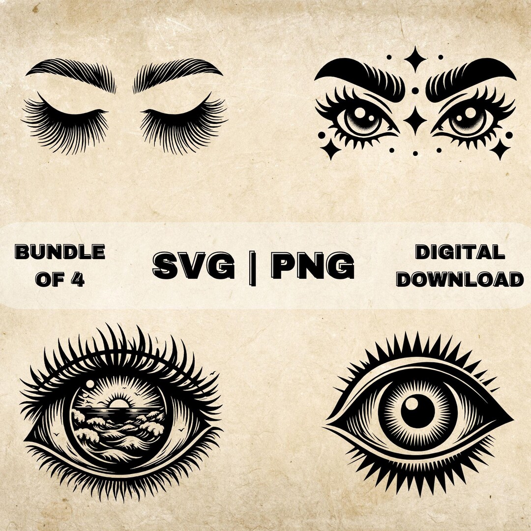Eyelashes With Brows SVG Bundle, Eye Clipart, Hand Drawn Eyes Theme ...