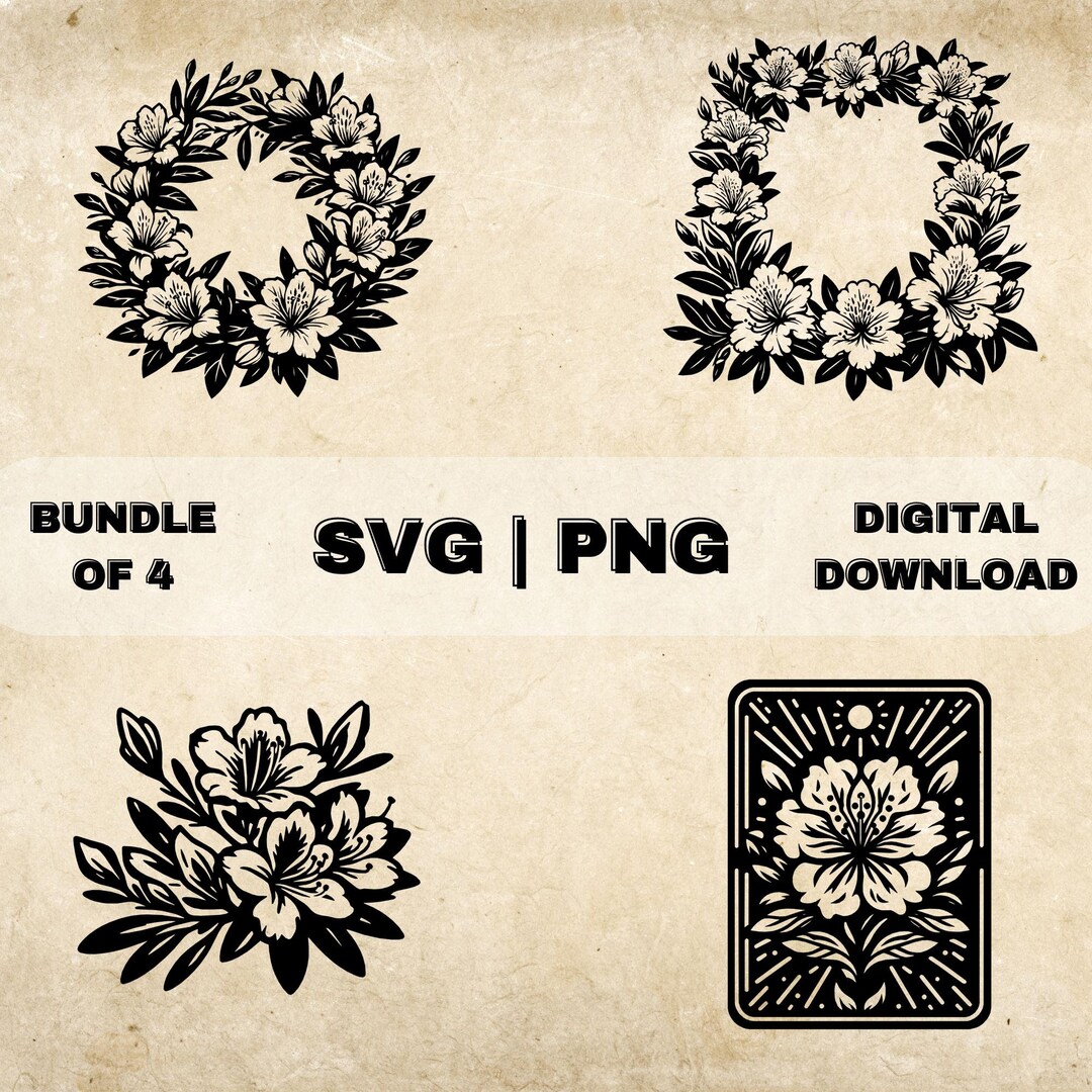 Azalea SVG Bundle, Azaleas Flowers Clipart, Hand Drawn Floral Theme ...