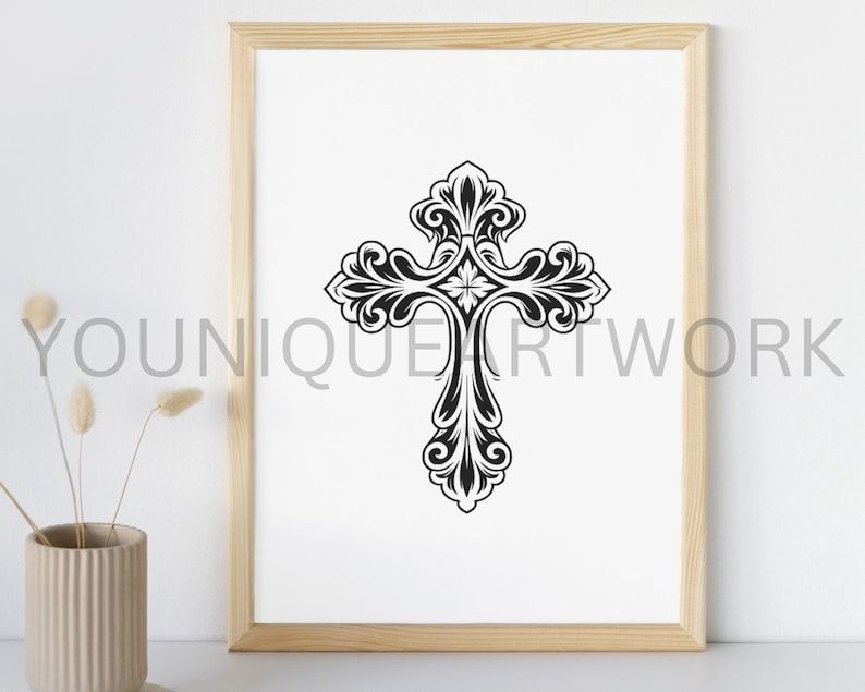 Cross SVG Bundle, PNG, Dove and Cross Clipart, Hand Drawn Floral Cross ...