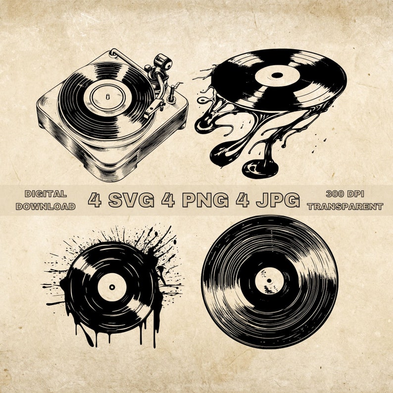 Vinyl Record SVG Bundle PNG Music Clipart Hand Drawn Vinyl - Etsy