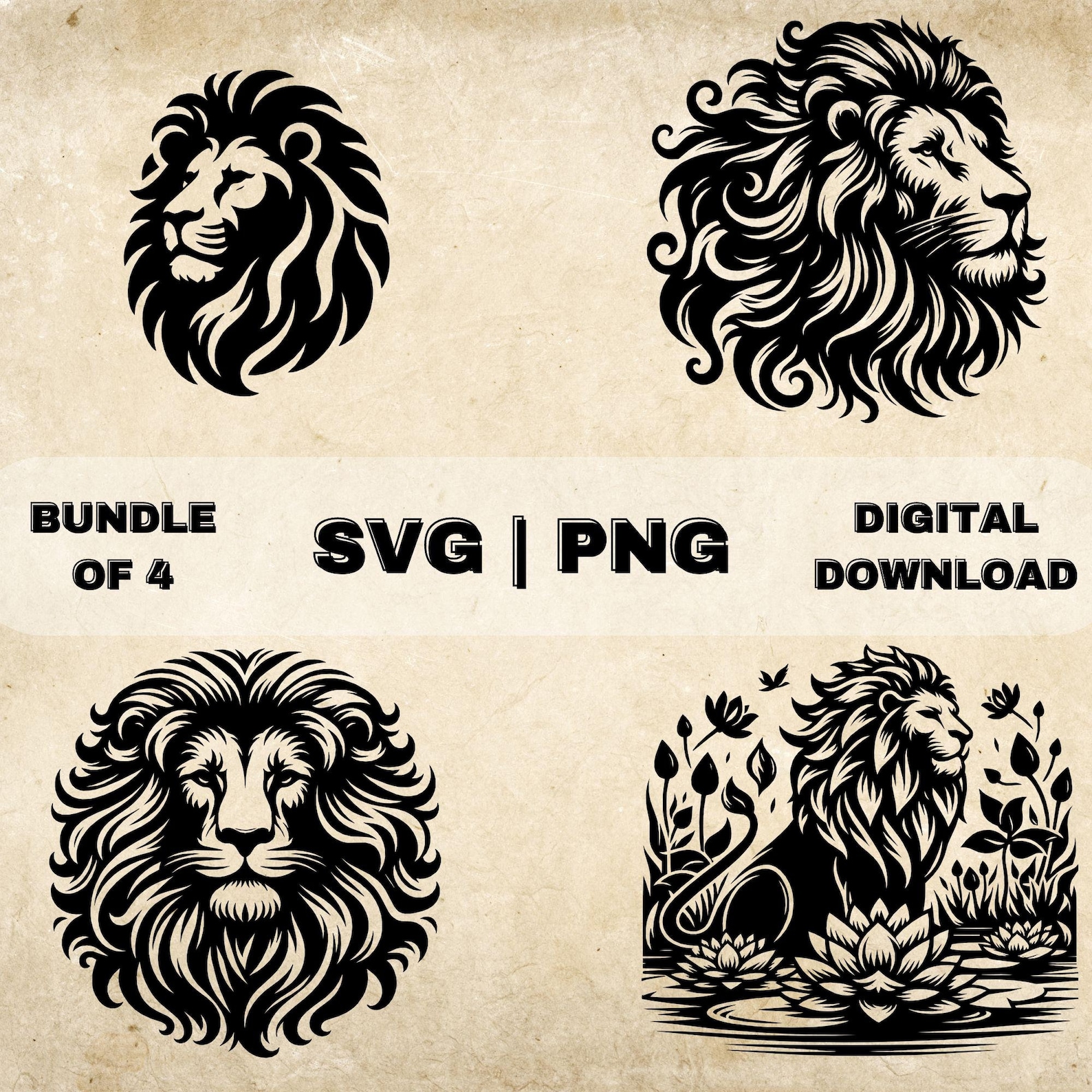 Lion Head SVG Bundle, Majestic Lion Clipart, Hand Drawn Lions Themed ...