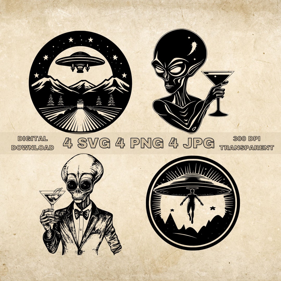 Hockey SVG Bundle, PNG, Alien With Cocktail Clipart, Hand Drawn Aliens ...