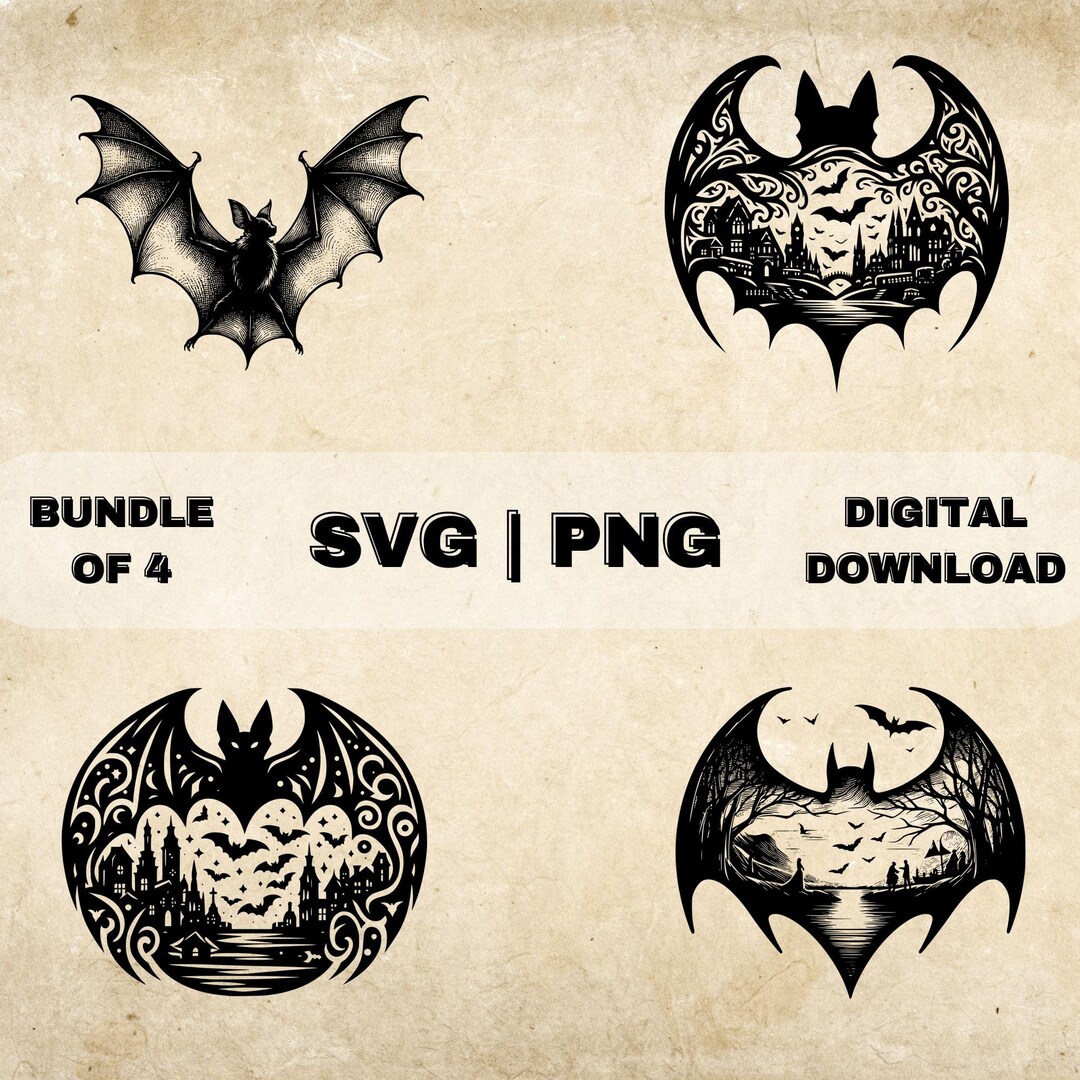 Bat SVG Bundle, Bat Clipart, Hand Drawn Bat Lover Gothic Theme Goth ...