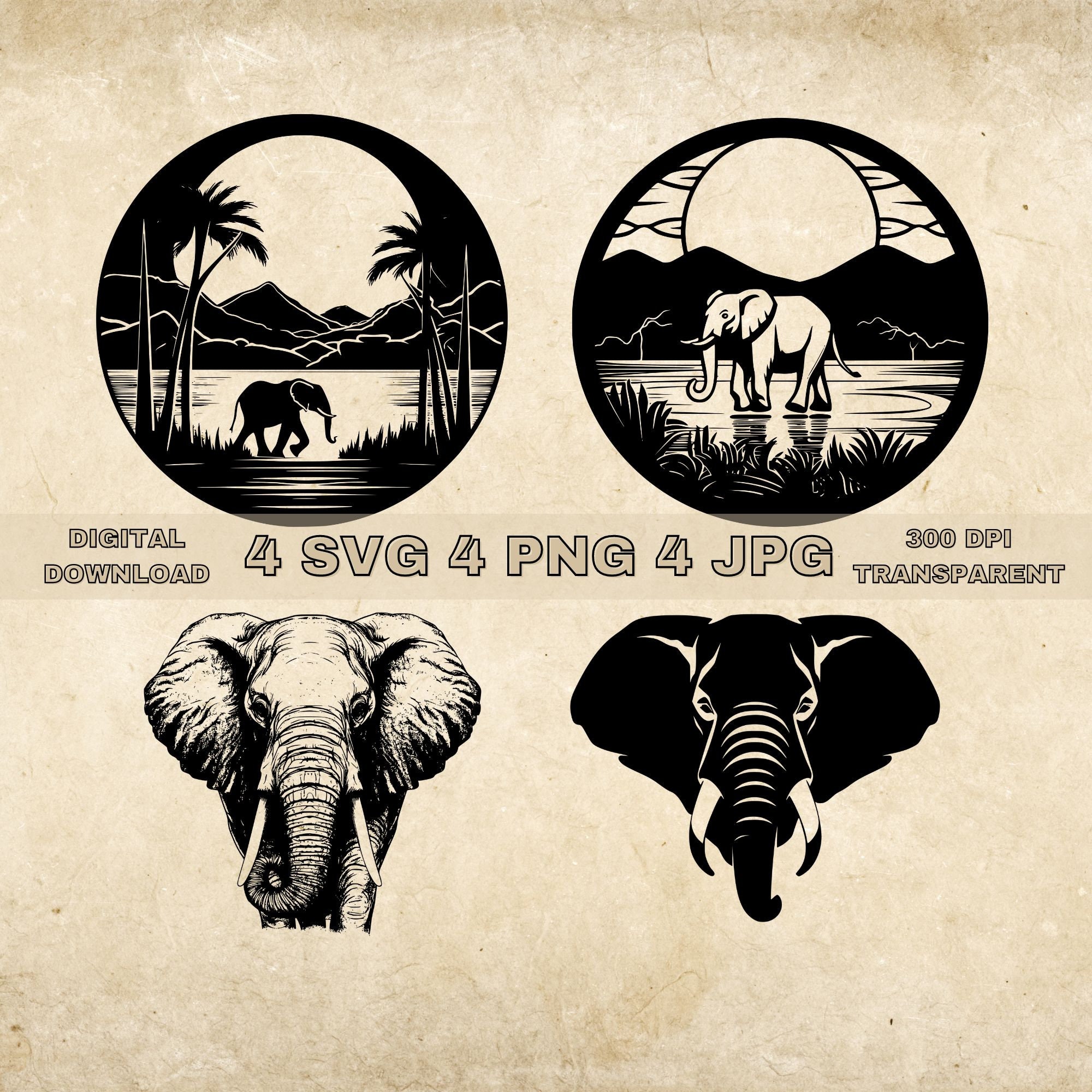 Elephant SVG Bundle PNG Safari Animals Clipart Hand Drawn - Etsy Canada