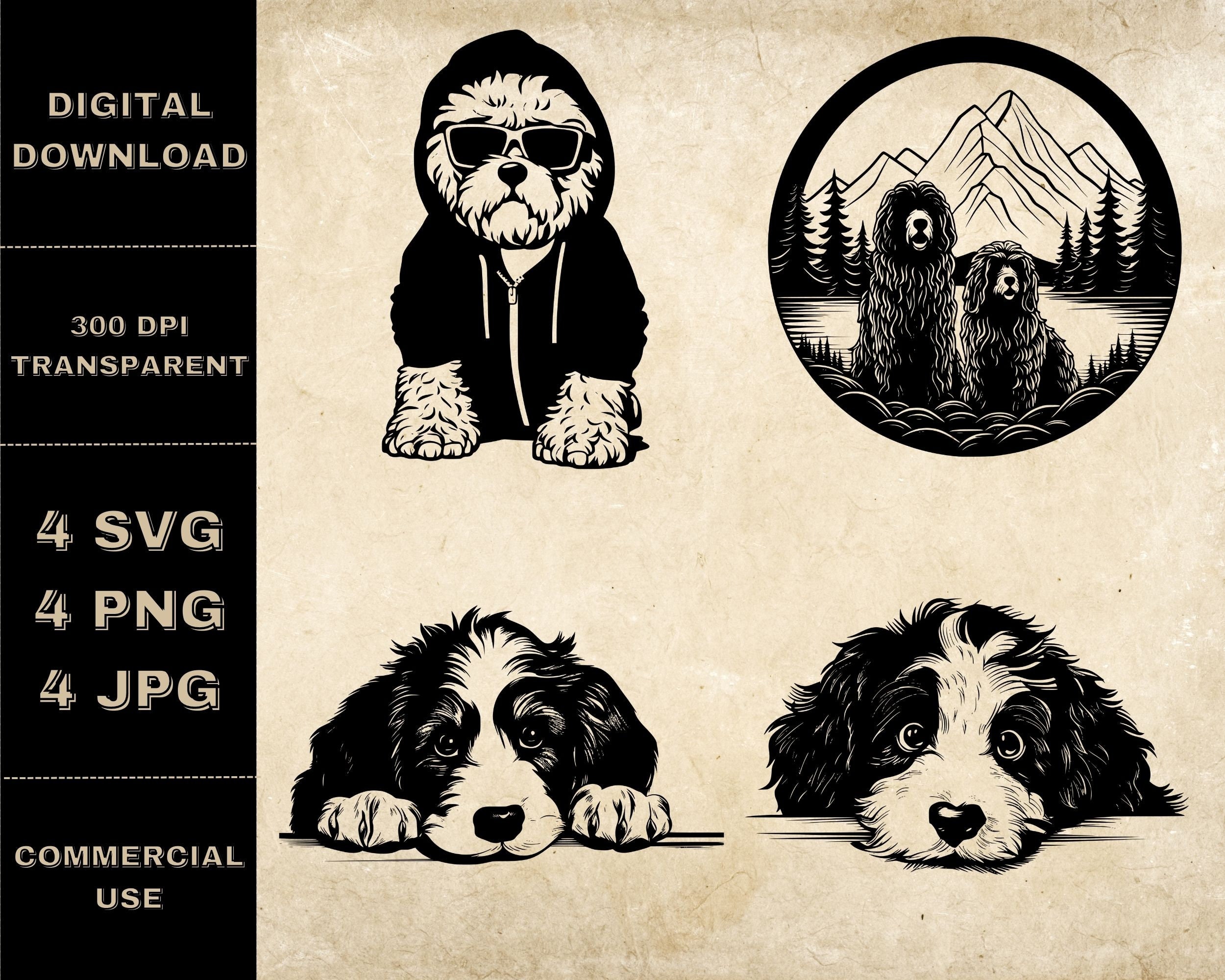 Bernedoodle SVG Bundle, PNG, Funny Dog Clipart, Hand Drawn Peeking Dog ...