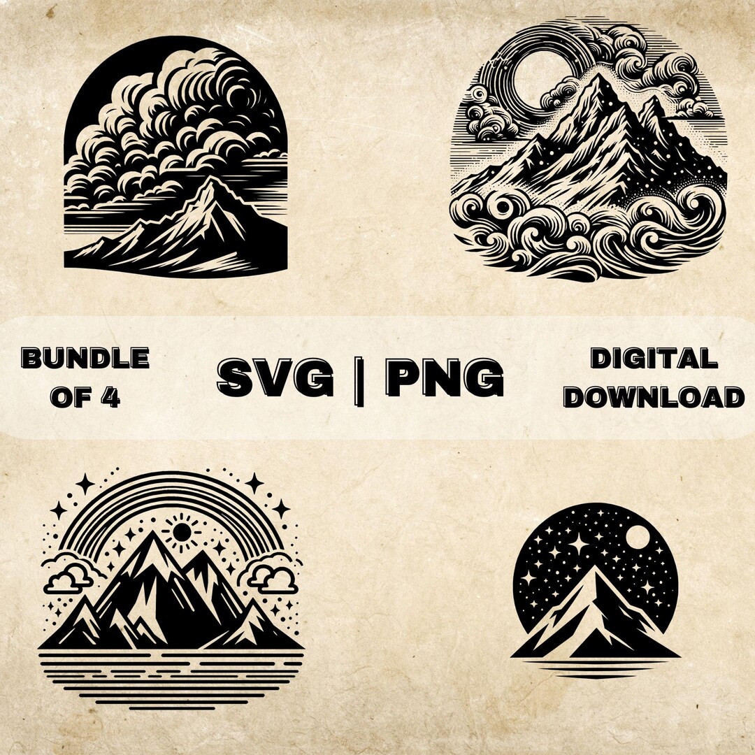Mountain SVG Bundle, PNG, Landscape Clipart, Hand Drawn Nature Themed ...