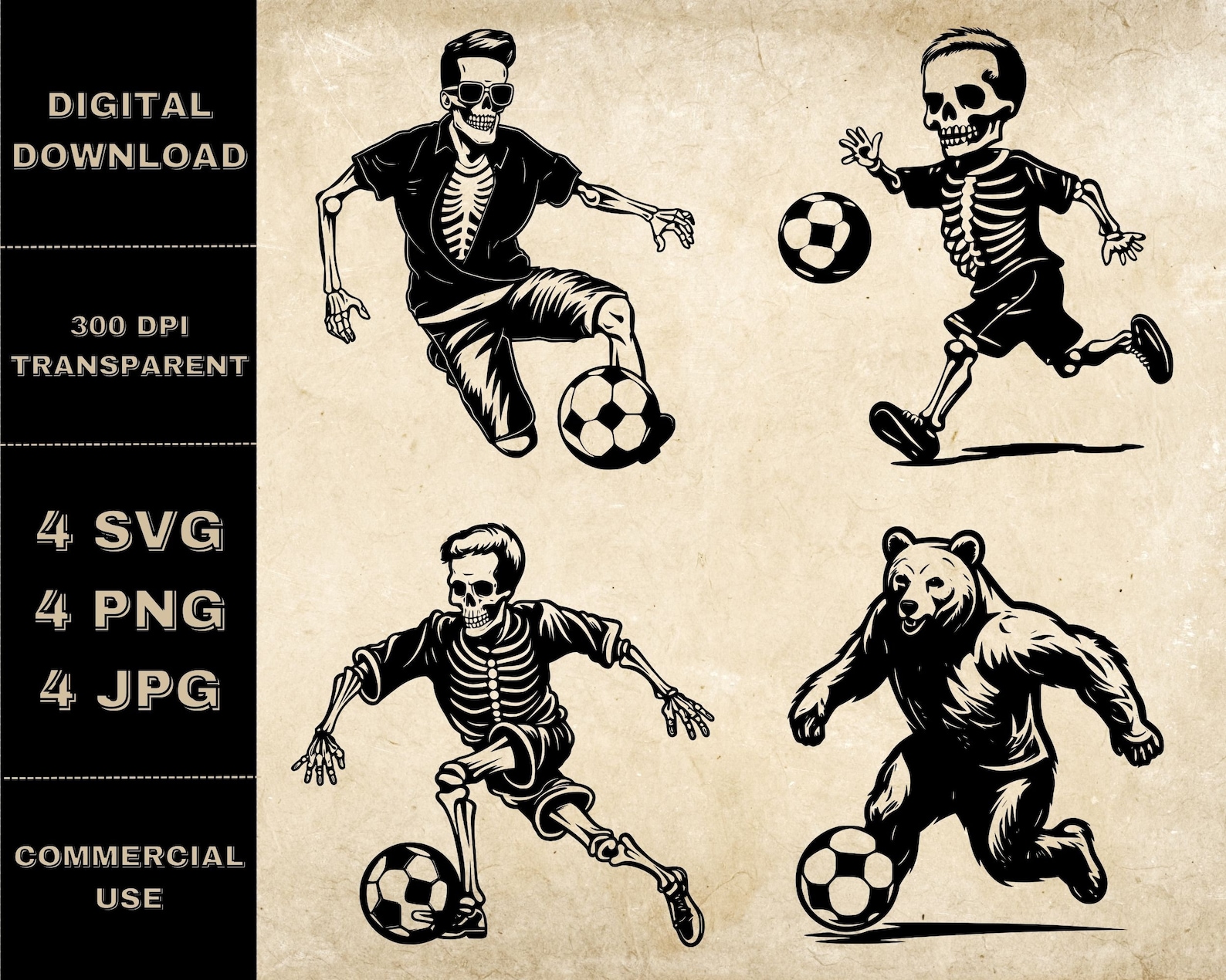 Soccer SVG Bundle, PNG, Soccer Player Skeleton Clipart, Hand Drawn ...