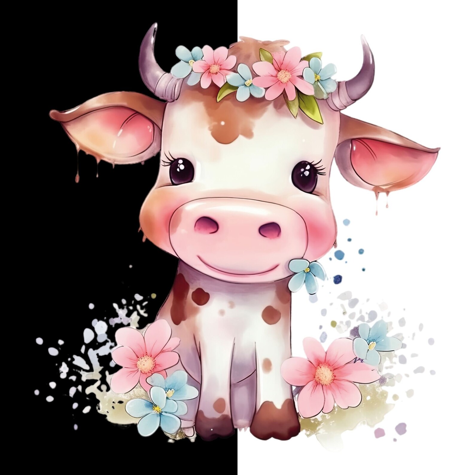 Watercolor Cow Clipart, Cute Cow PNG, Farm Animal Clip Art for Nursery ...