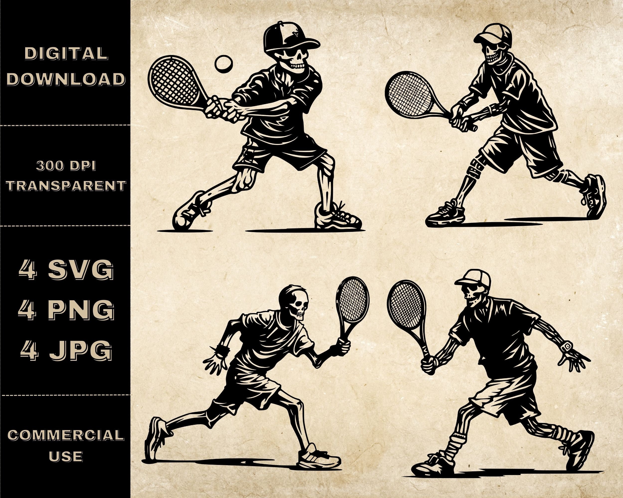 Tennis SVG Bundle, PNG, Tennis Player Skeleton Clipart, Hand Drawn ...
