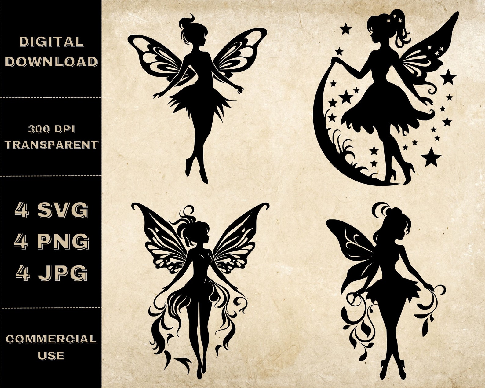 Fairy SVG Bundle, PNG, Fairies Clipart, Hand Drawn Fairy Vector ...