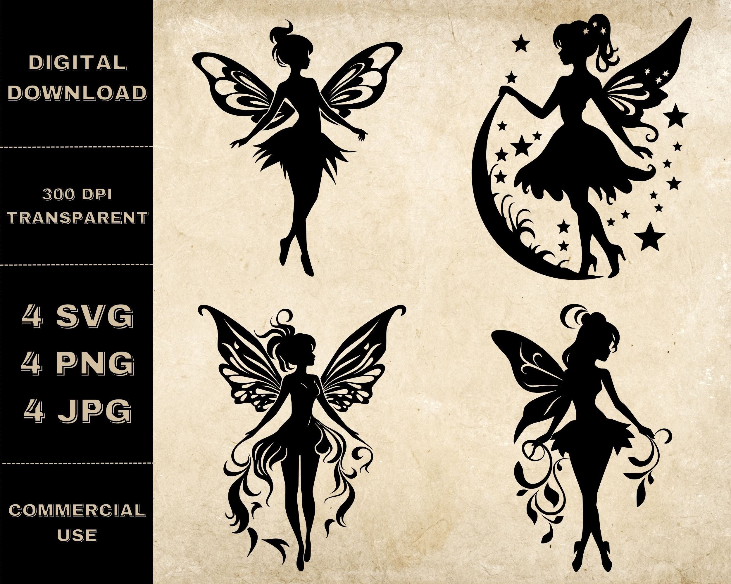 Fairy SVG Bundle, PNG, Fairies Clipart, Hand Drawn Fairy Vector ...