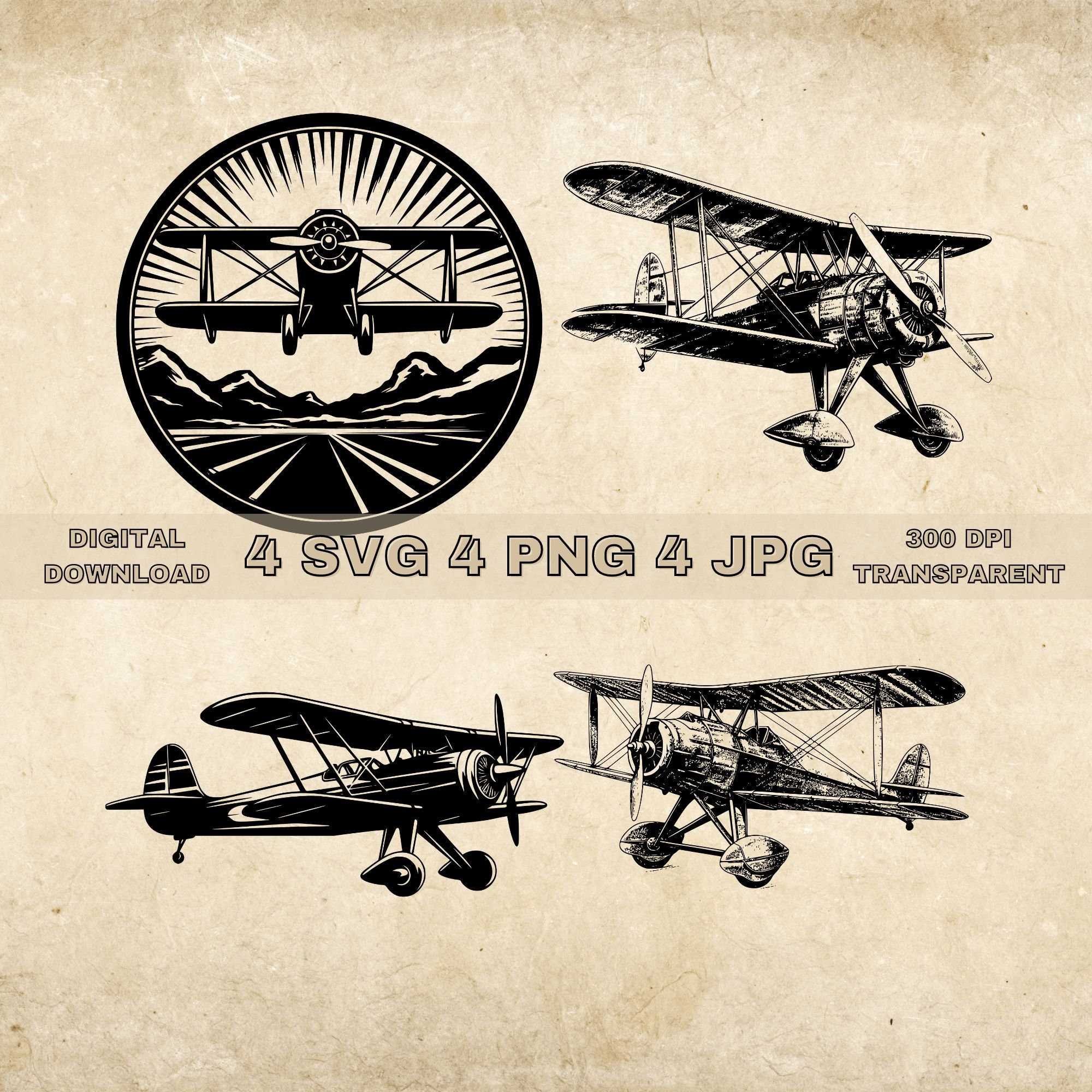 Biplane SVG Bundle PNG Airplane Clipart Hand Drawn Biplane - Etsy