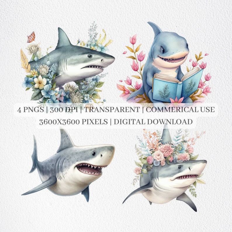 Cute Shark Clipart, Sharks PNG Files for Sublimation, Shark Clip Art ...