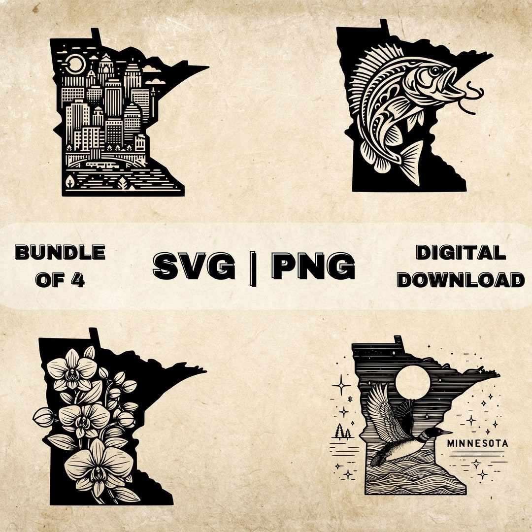 Minnesota SVG Bundle, Minnesota Clipart, Minneapolis, Loon, Walleye ...