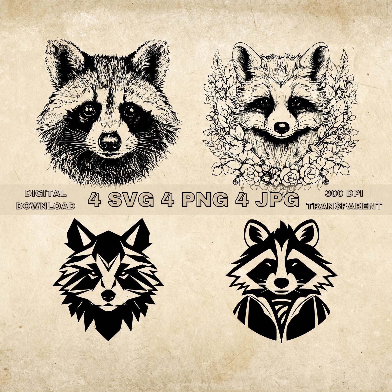 Raccoon SVG Bundle PNG Raccoon Clipart Hand Drawn Raccoons - Etsy