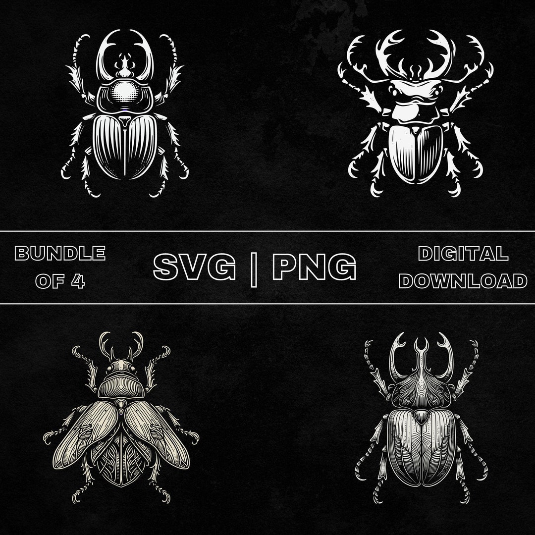 Beetle SVG Bundle, Insect Clipart, Hand Drawn Stag and Scarab Beetle ...