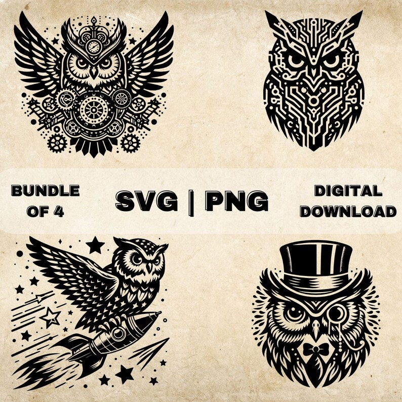 Owl SVG Bundle, Fantasy Owl Clipart, Hand Drawn Owls Themed Vector ...