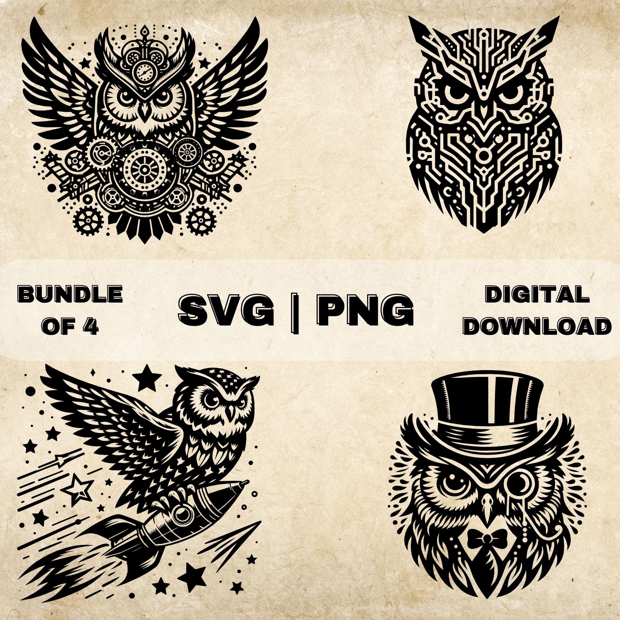 Owl SVG Bundle, Fantasy Owl Clipart, Hand Drawn Owls Themed Vector ...