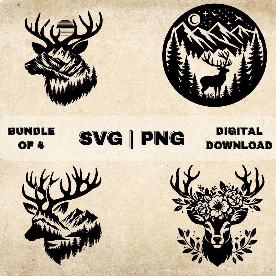 Mountain Deer SVG Bundle, Nature Clipart, Hand Drawn Wildlife Theme ...