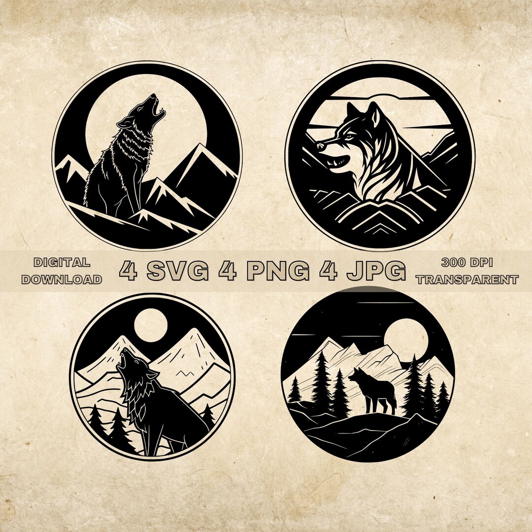 Wolf Scene SVG Bundle, PNG, Wolf Howling Clipart, Hand Drawn Wolves ...