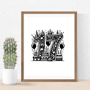 Number 17 SVG Bundle, 17th Birthday Clipart, Hand Drawn Seventeen ...