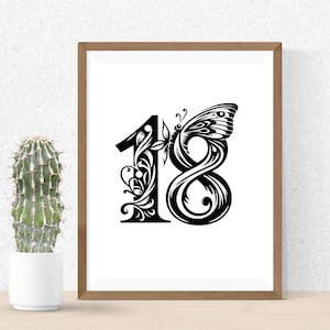 Number 18 SVG Bundle, 18th Birthday Clipart, Hand Drawn Eighteen Themed ...