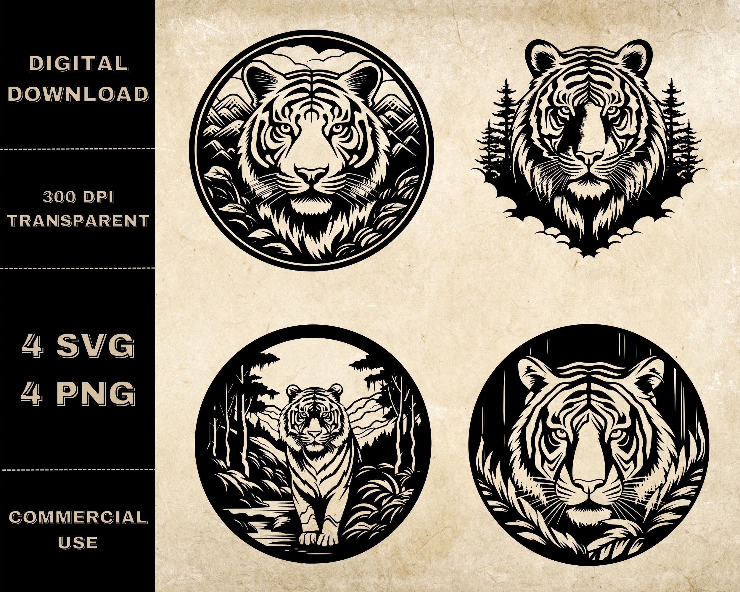 Tiger SVG Bundle PNG Wild Animal Clipart Hand Drawn Tiger - Etsy