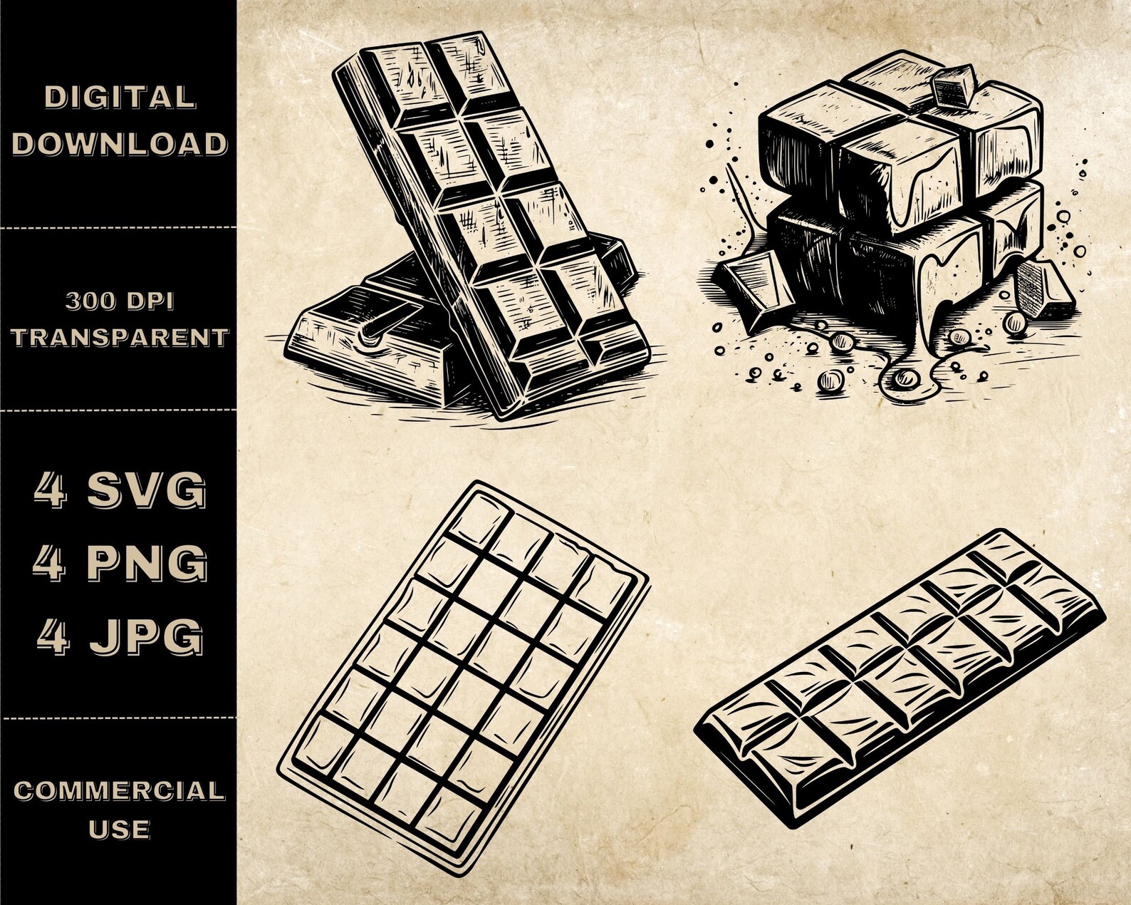 Chocolate SVG Bundle, PNG, Chocolate Clipart, Hand Drawn Chocolate Bar ...