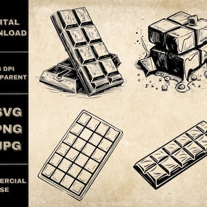 Chocolate SVG Bundle, PNG, Chocolate Clipart, Hand Drawn Chocolate Bar ...