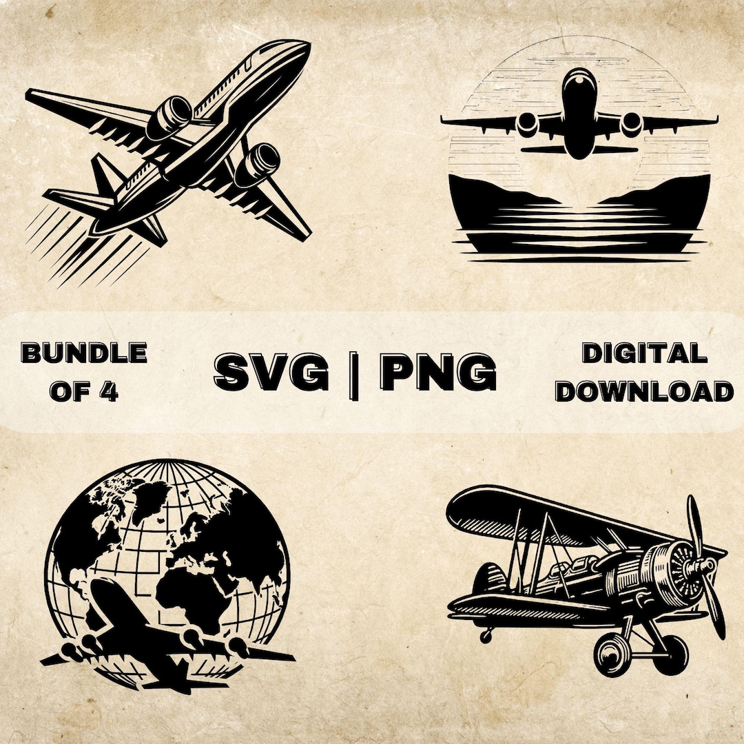 Airplane SVG Bundle, Plane Clipart, Hand Drawn Aviation Theme Vector ...