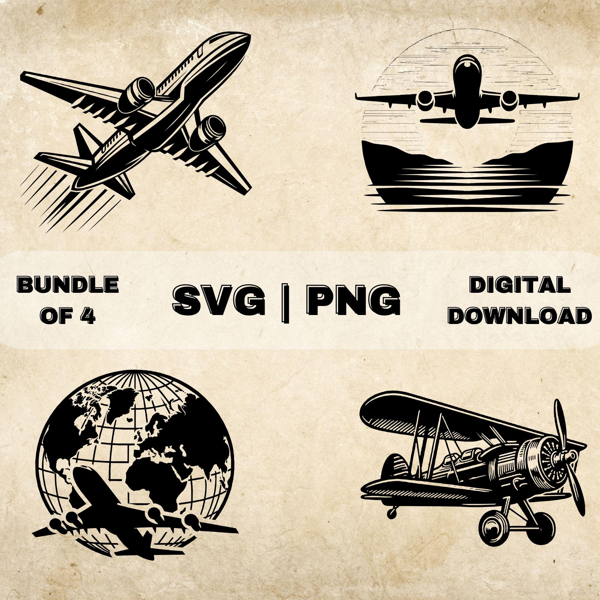 Airplane SVG Bundle, Plane Clipart, Hand Drawn Aviation Theme Vector ...