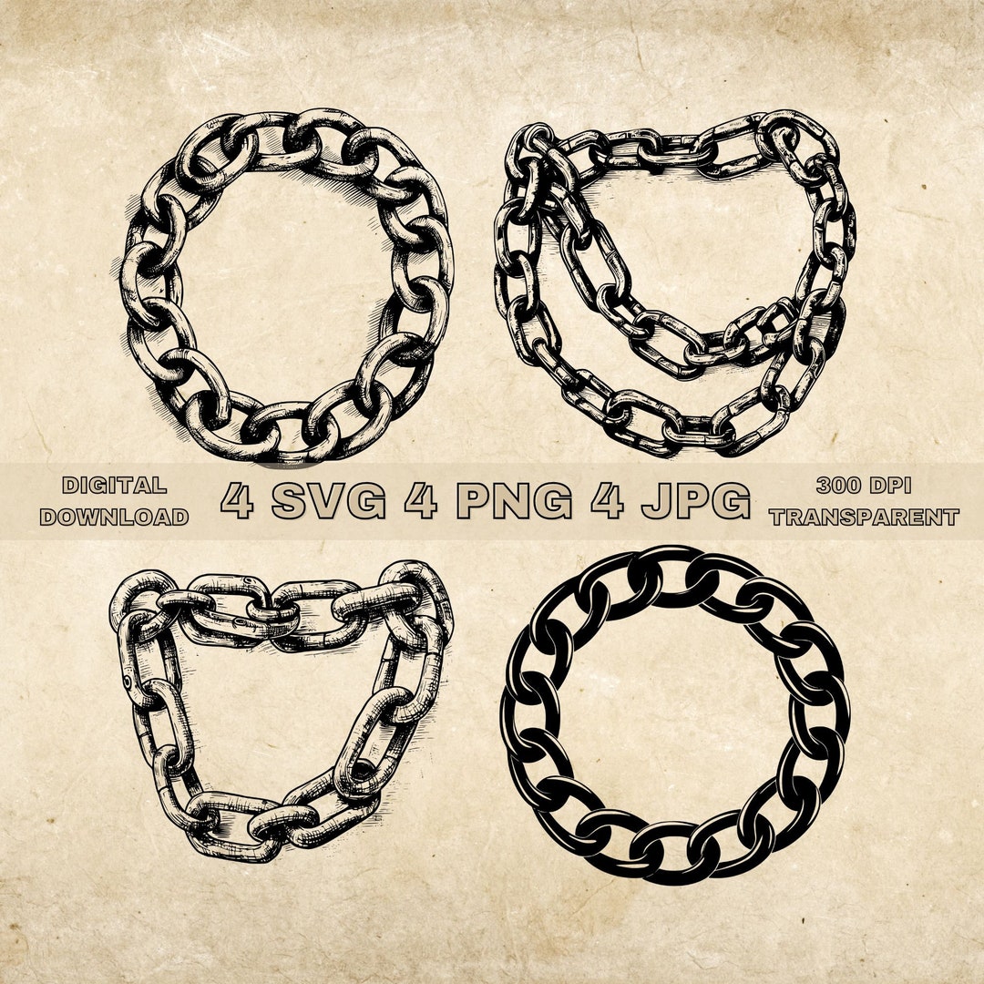Chain SVG Bundle, PNG, Chain Clipart, Hand Drawn Chain Vector ...